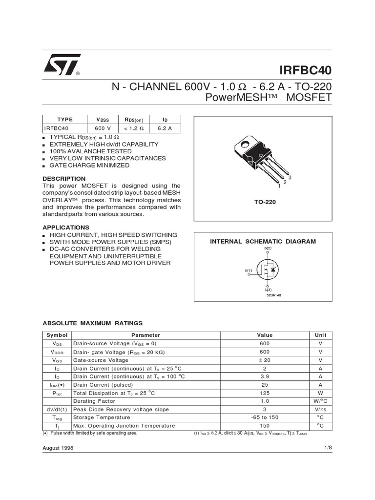 datasheet IRFBC40 | Electrical Engineering | Electromagnetism