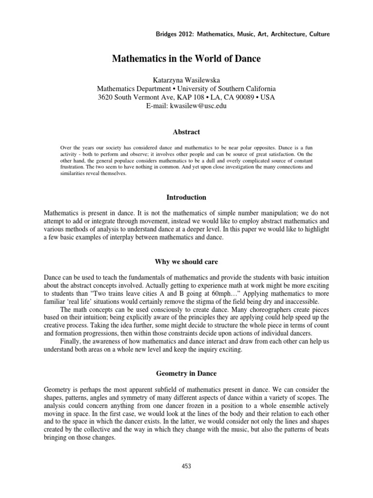 Mathematics in Dance | PDF | Dances | Shape