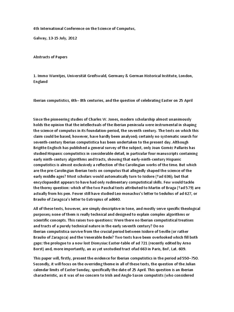 4th International Conference On The Science of Computus | PDF | Easter