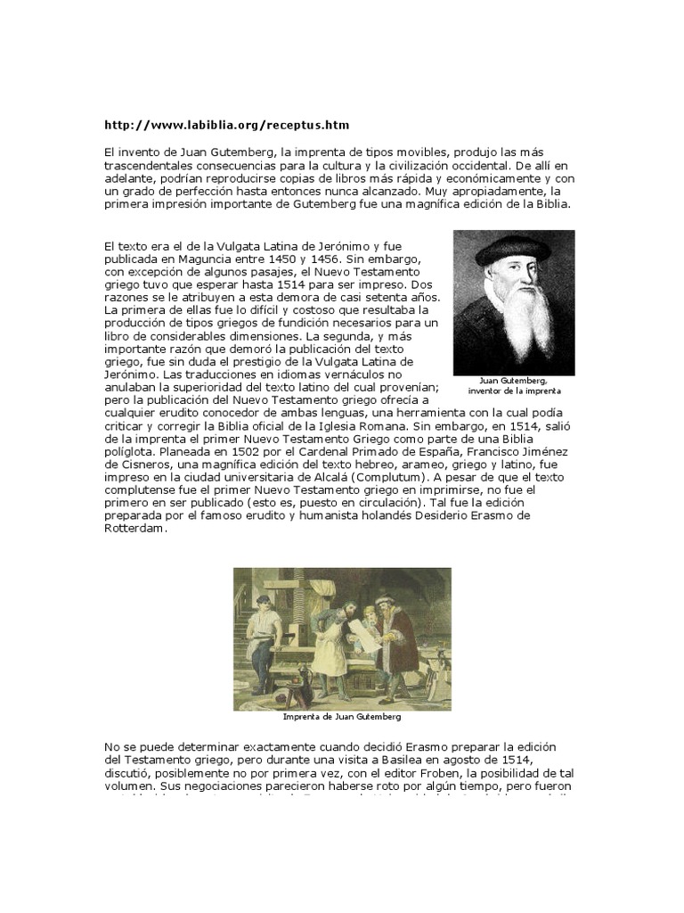 Textus Receptus: Análisis y Comparación | PDF | Traducciones | Nuevo ...