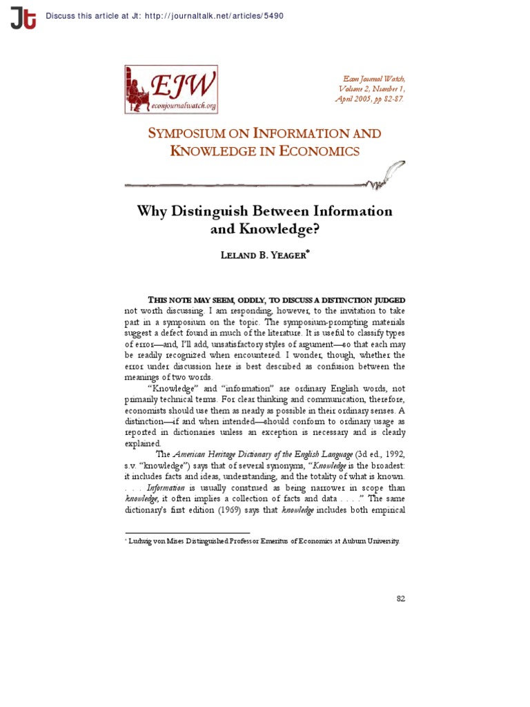 S I K E: Why Distinguish Between Information and Knowledge? | PDF ...