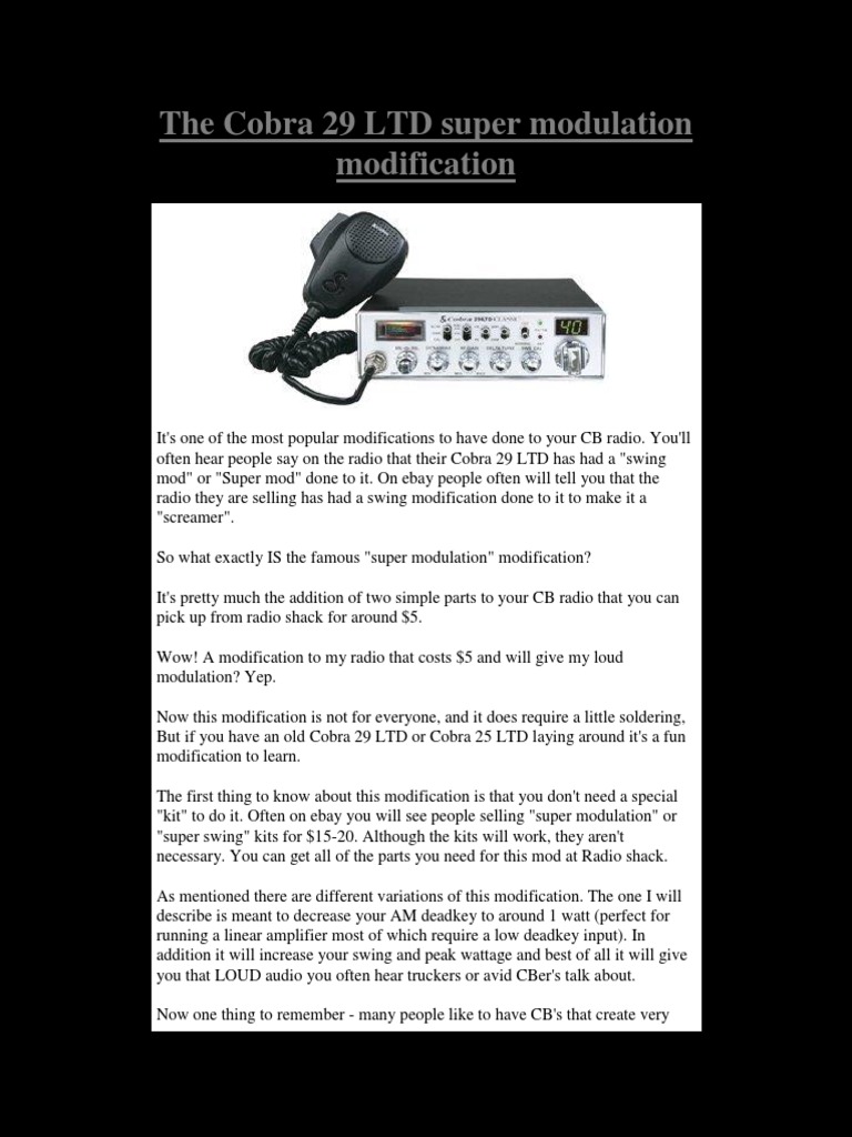 Cobra 29 LTD Super Modulation Modification | PDF | Resistor | Amplifier