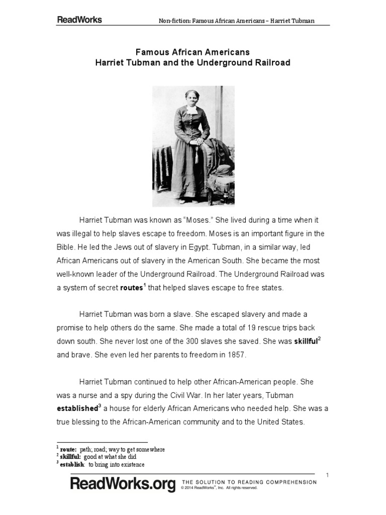 Harriet Tubman Cold Read and Questions | PDF | Harriet Tubman ...