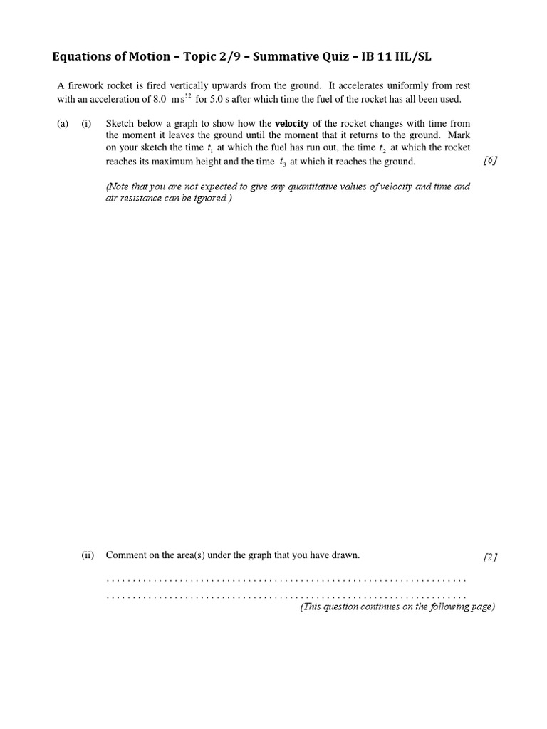 Equations of Motion - Summative Quiz - IB 11 HL | PDF | Rocket ...