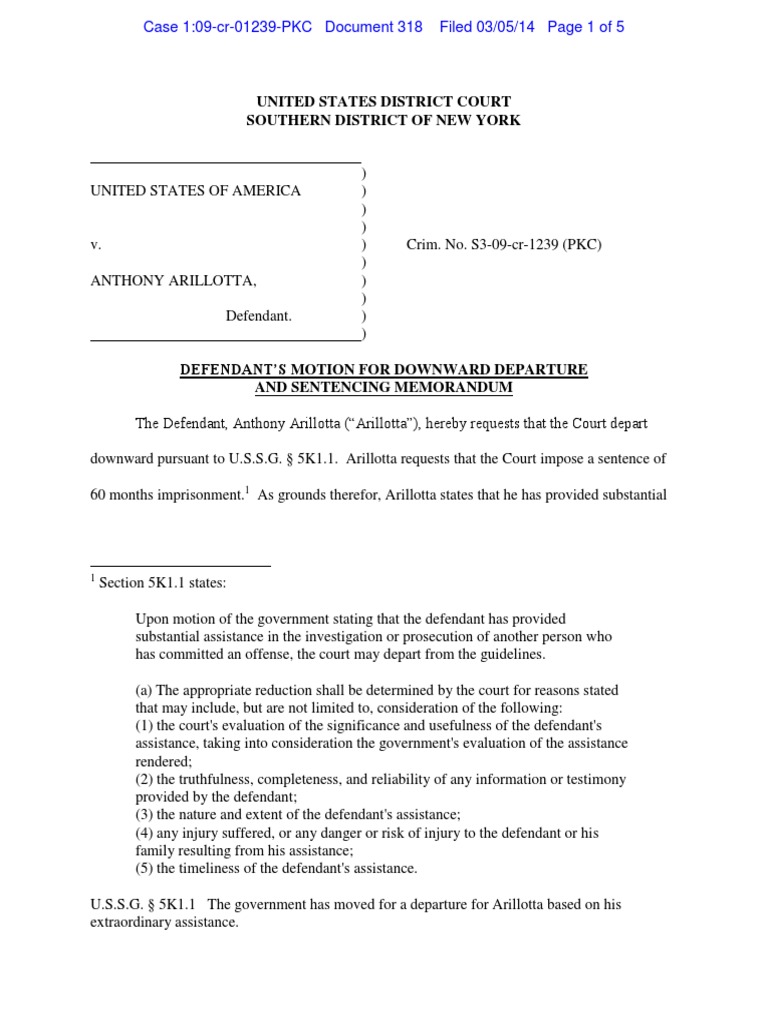 Sentencing Memorandum For Anthony Arillotta | PDF | United States V ...