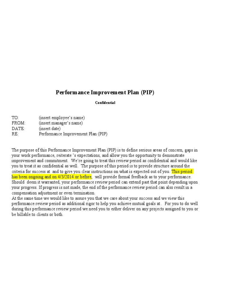 Performance Improvement Plan (PIP) : Confidential | PDF | Competence ...