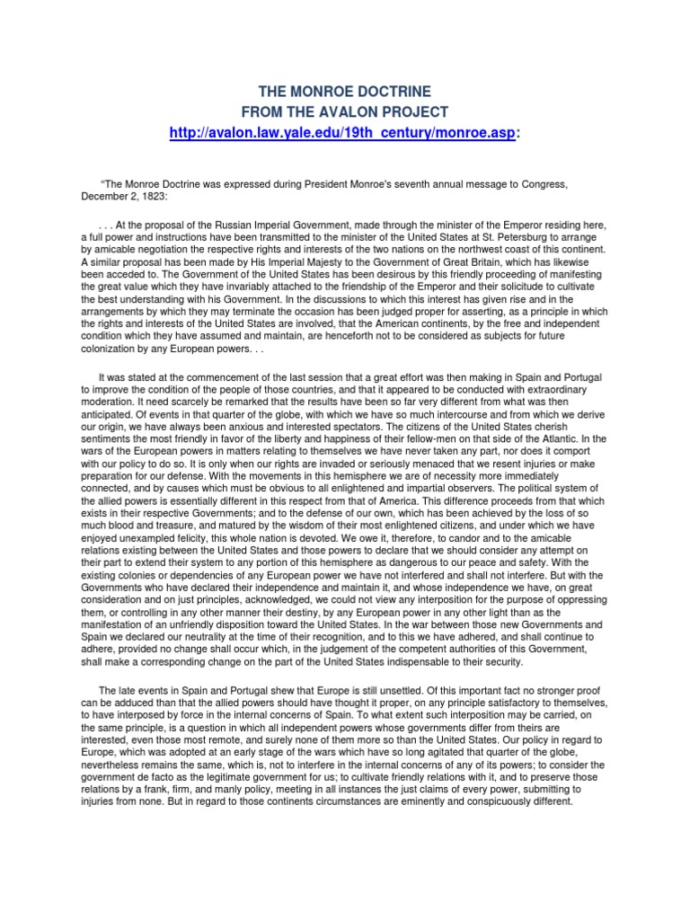 Monroe Doctrine Full Text | PDF | The United States | International ...