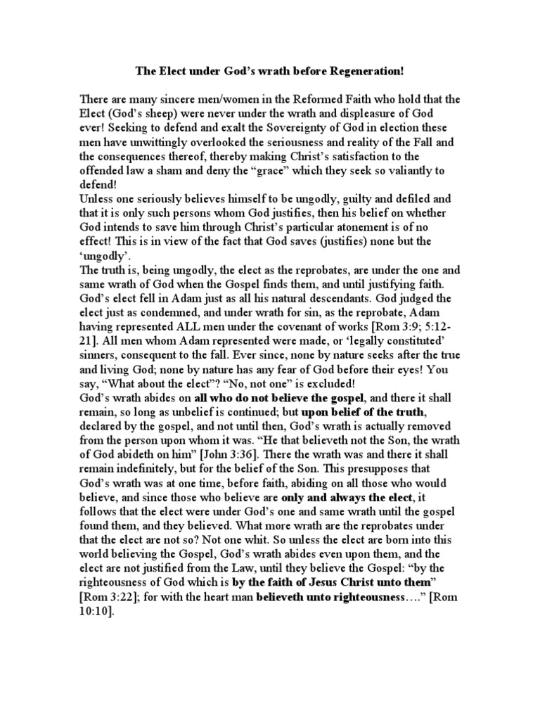 The Elect and God's Wrath Explained | PDF | Justification (Theology ...