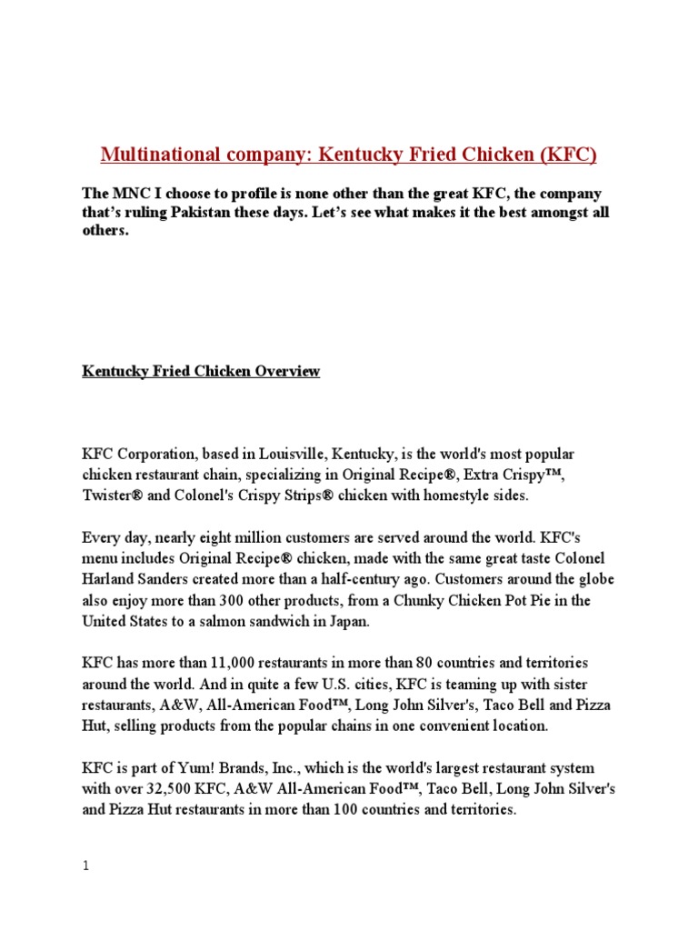 M Ultinational Company: Kentucky Fried Chicken (KFC) | PDF | Hospice ...
