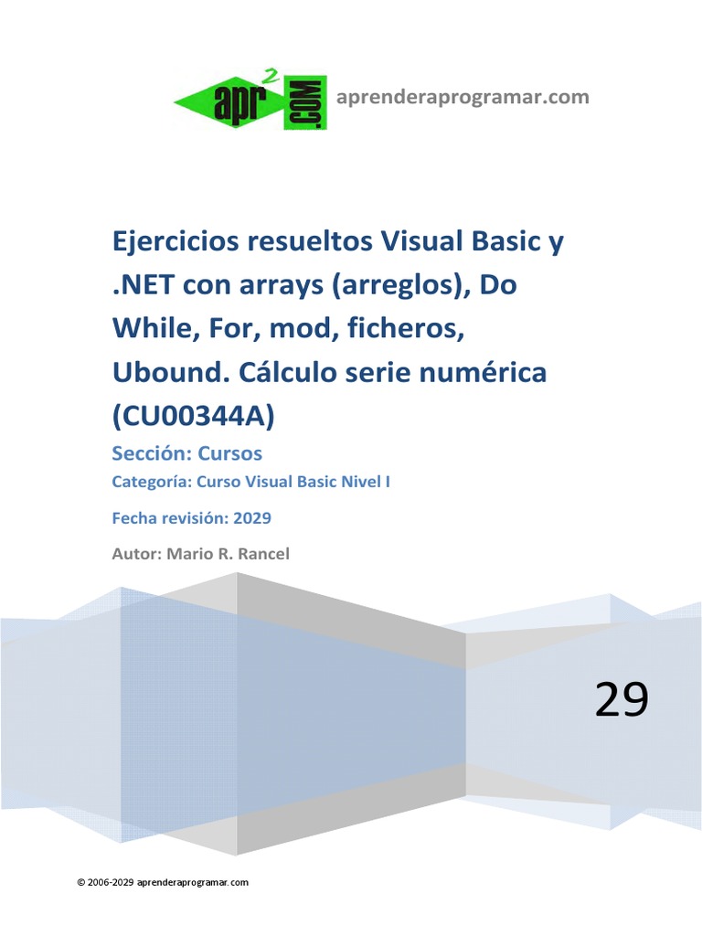 CU00344A Ejercicio Resuelto Visual Basic Arreglos Mod Calculo Serie Numerica | PDF | Estructura ...