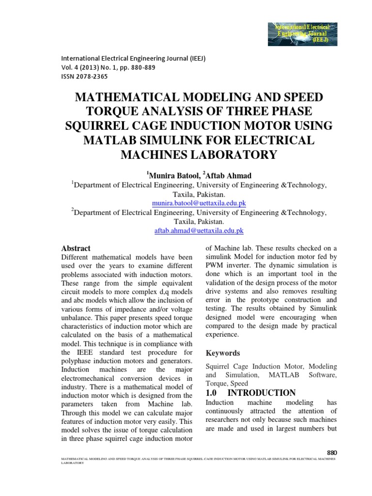 Mathematical Modeling and Speed Torque Analysis of Three Phase Squirrel ...