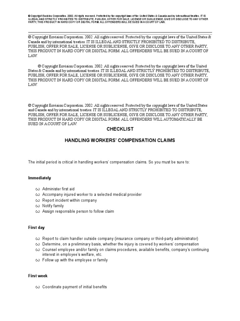 Checklist - Worker's Compensation Claims | PDF