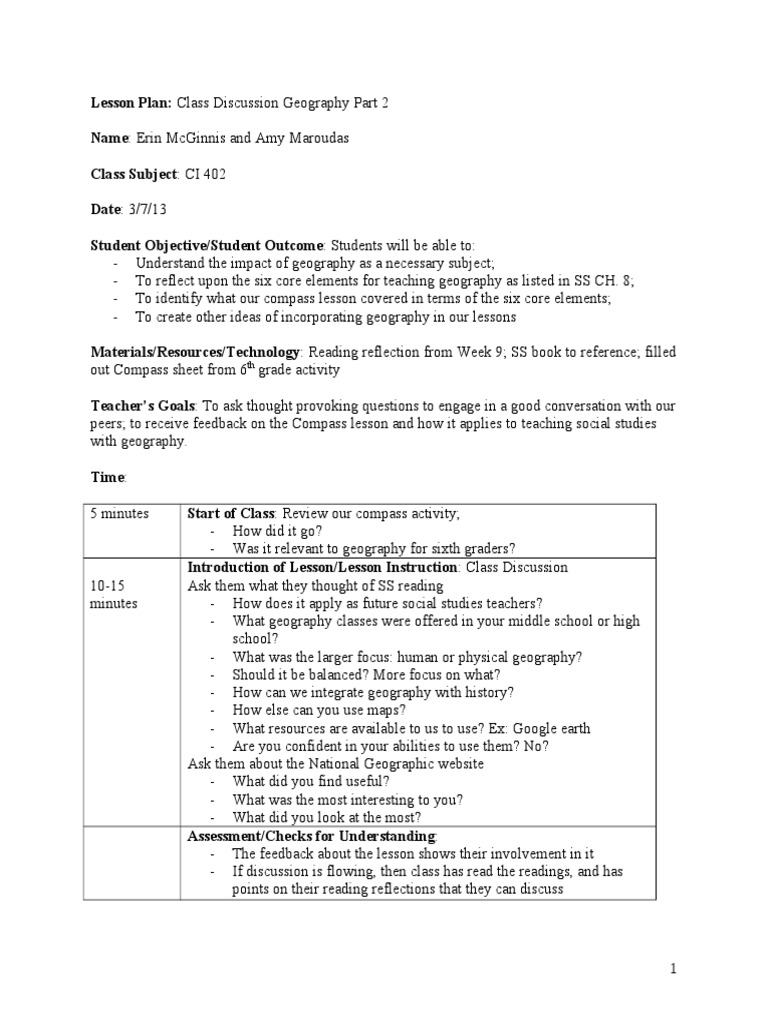 Class Discussion Plan for Geography | PDF | Science & Mathematics