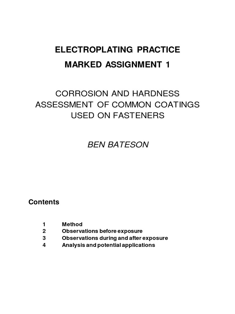 Electroplating Practice Marked Assignment 1: Corrosion and Hardness ...