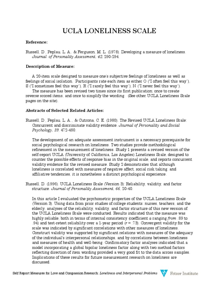 Loneliness Scale | PDF | Loneliness | Validity (Statistics)
