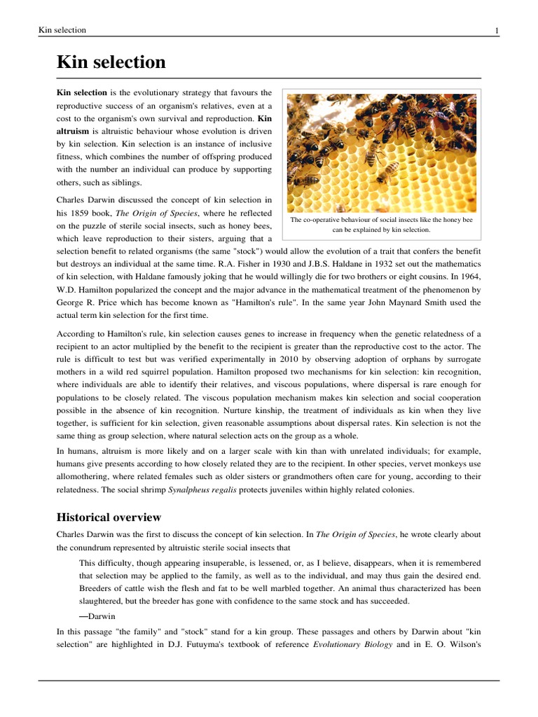 Kin Selection | PDF | Biology Theories | Biological Evolution