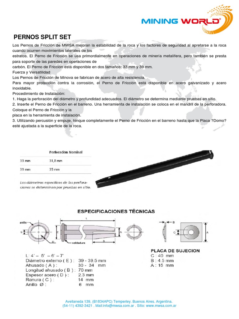 Pernos Split Set en Minería y Características | PDF | Tecnología
