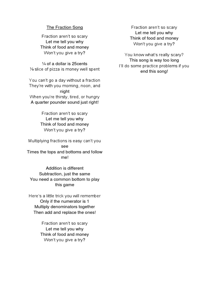 The Fraction Song | PDF | Language Arts & Discipline