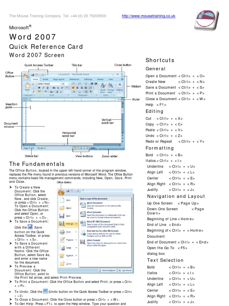 Word 2007 Quick Reference Card | PDF