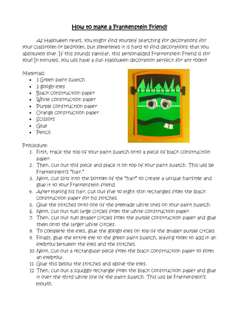 DIY Frankenstein Decoration Guide | PDF | Games & Activities