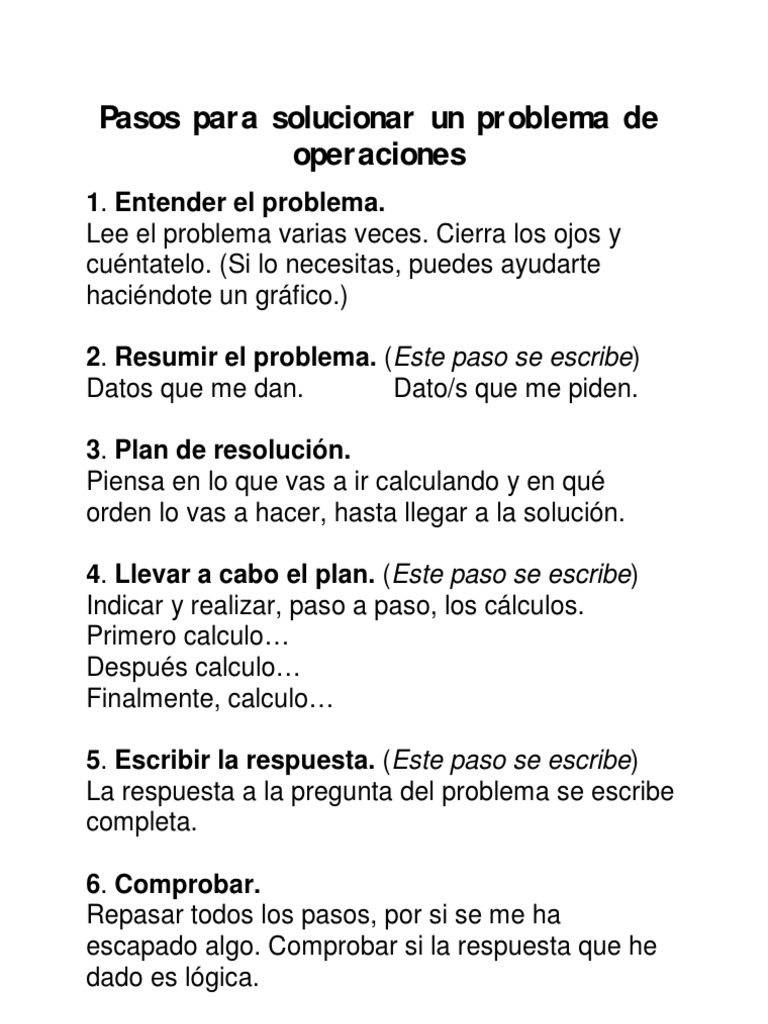 Pasos para resolver problemas de operaciones