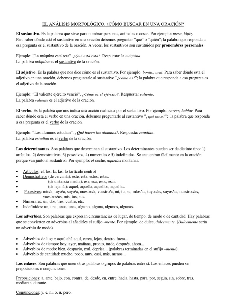 Guía de Análisis Morfológico | PDF | Numero Gramatical | Adjetivo