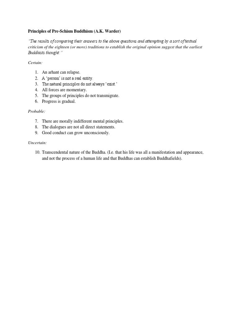Principles of Pre-Schism Buddhism | PDF