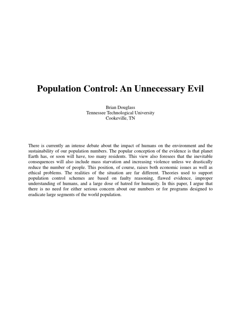 Population Control: An Unnecessary Evil | PDF | Sustainability | Population