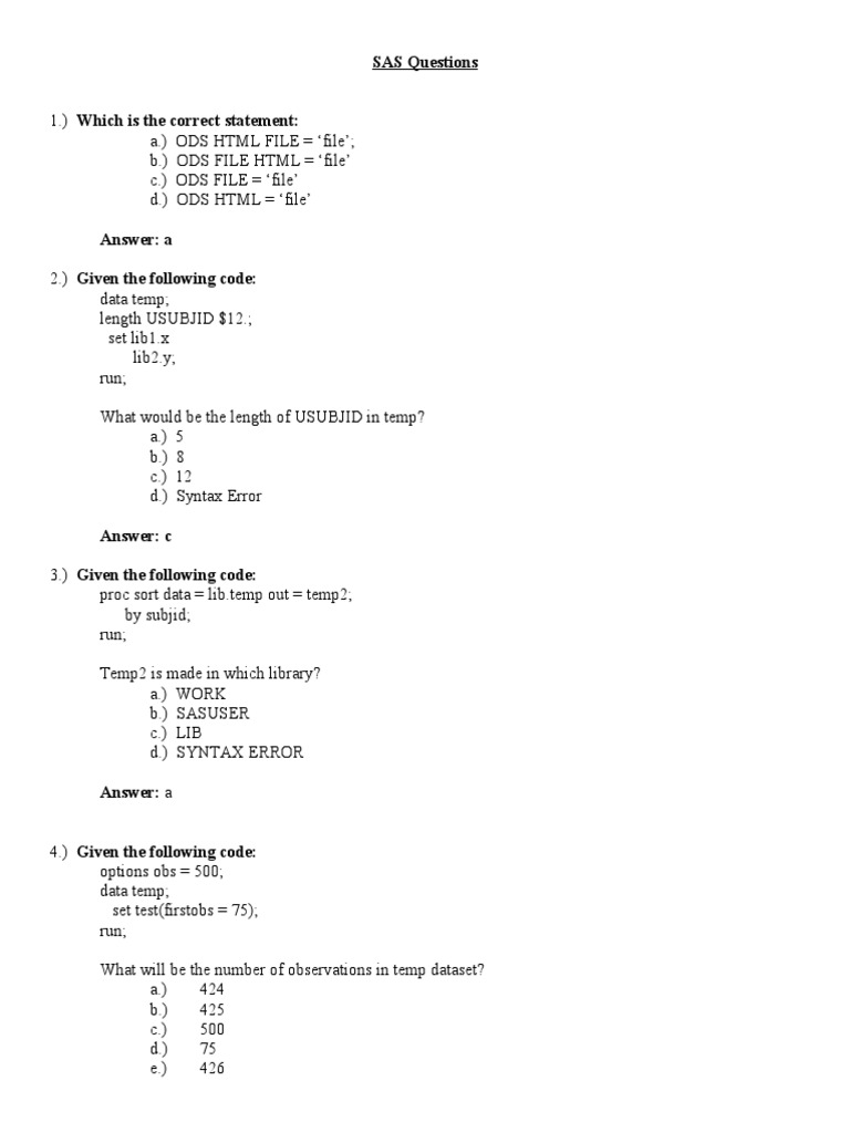 SAS Questions | PDF | Sas (Software) | Data Set