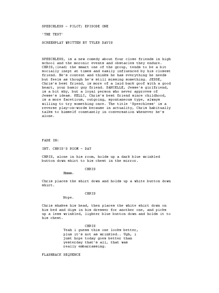 Speechless TV Pilot Episode 01 | PDF | Homework