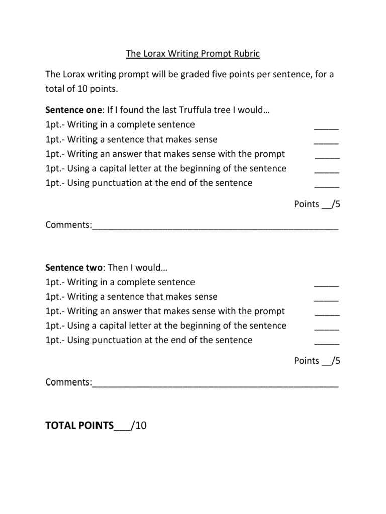 The Lorax Writing Prompt Guide | PDF | Foreign Language Studies
