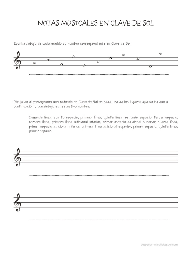 Hoja De Notas Musical En Clave De Sol Primeros Pasos Para Empezar A