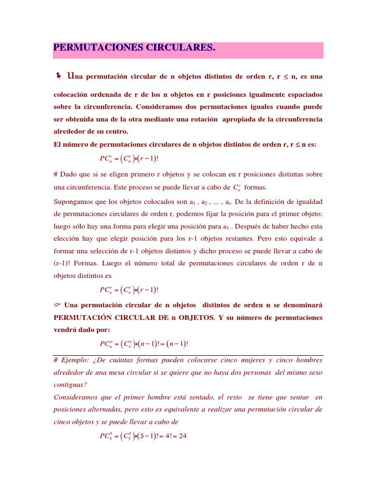 Permutaciones Circulares | PDF | Métodos y materiales de enseñanza ...