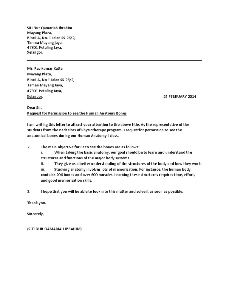 Formal Letter Request For Bones | PDF | Anatomy | Human Body