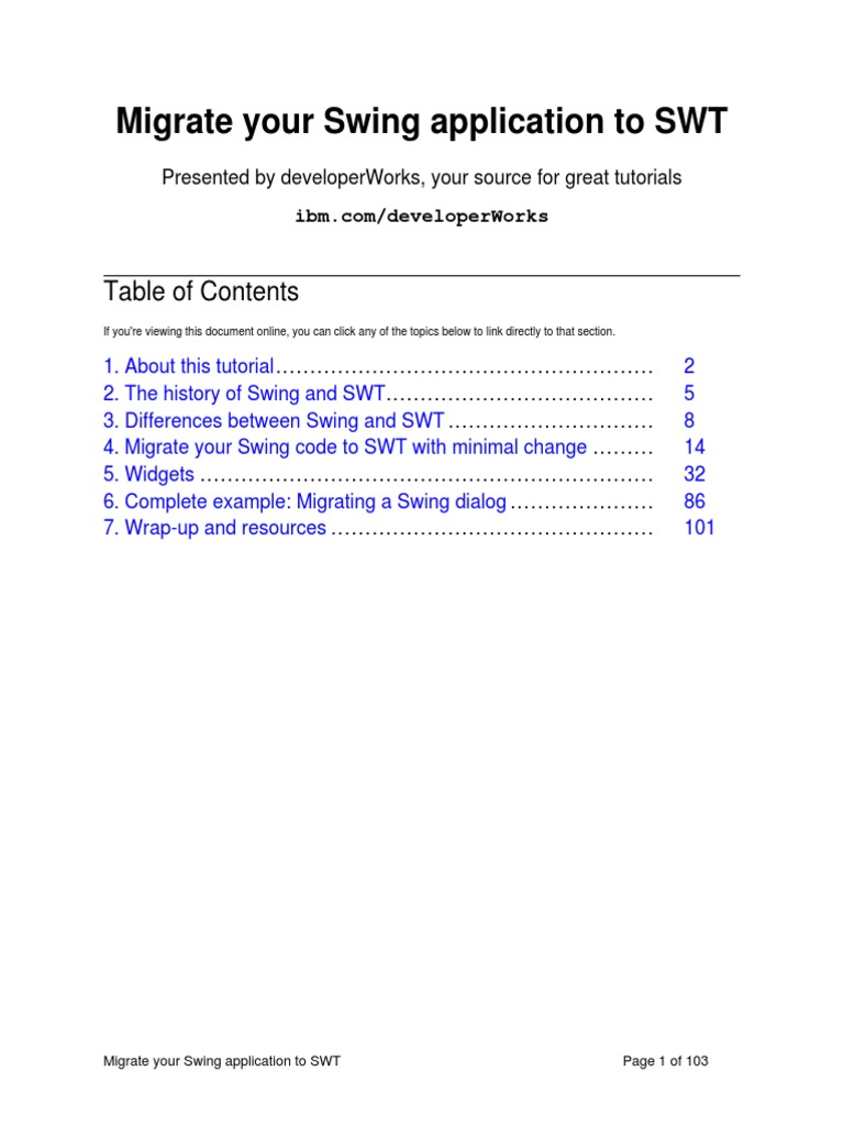 IBM DeveloperWorks Migrate Your Swing Application To SWT PDF | PDF ...
