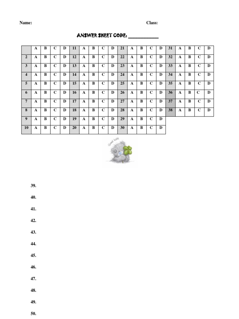 Answer Sheet Template for Tests | PDF