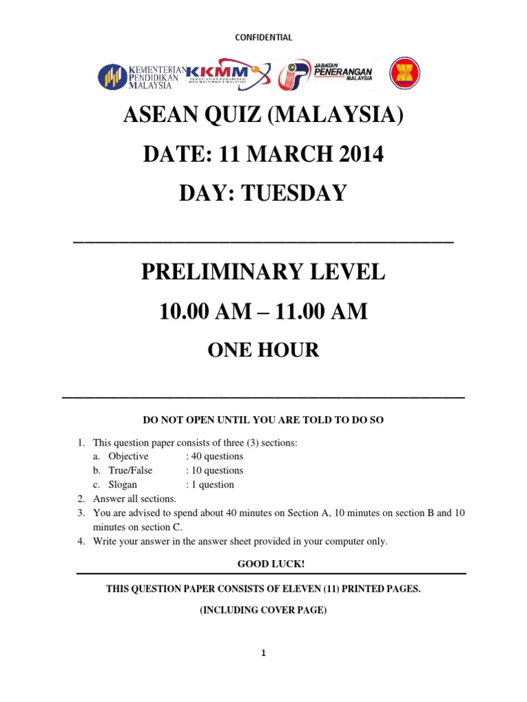 ASEAN Quiz: Malaysia 2014 Edition | PDF | Association Of Southeast ...