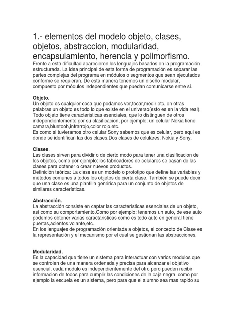 Elementos Del Modelo Objeto, Clases, Objetos, Abstraccion, Modularidad ...
