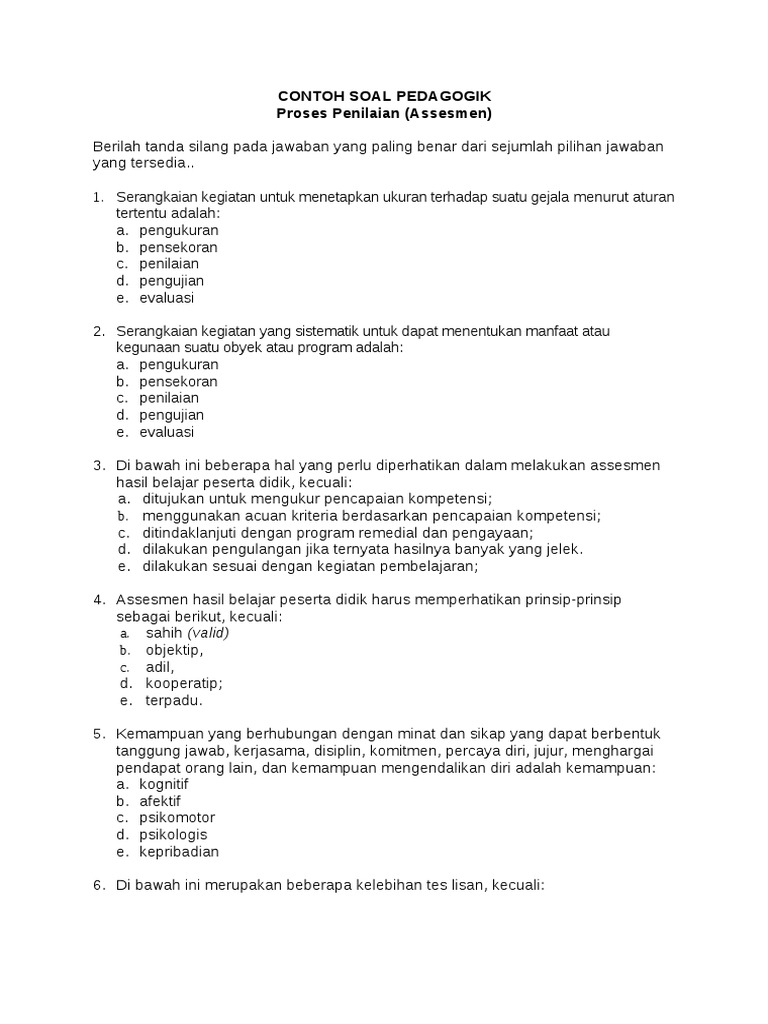Contoh Soal Pedagogik PLPG | PDF