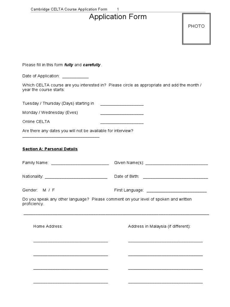 Celta Application Form | PDF | Cognition | Communication