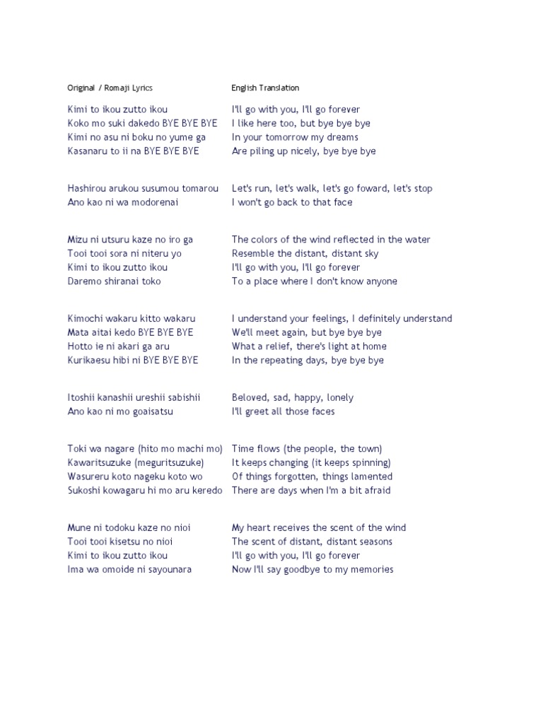 Original / Romaji Lyrics English Translation | PDF