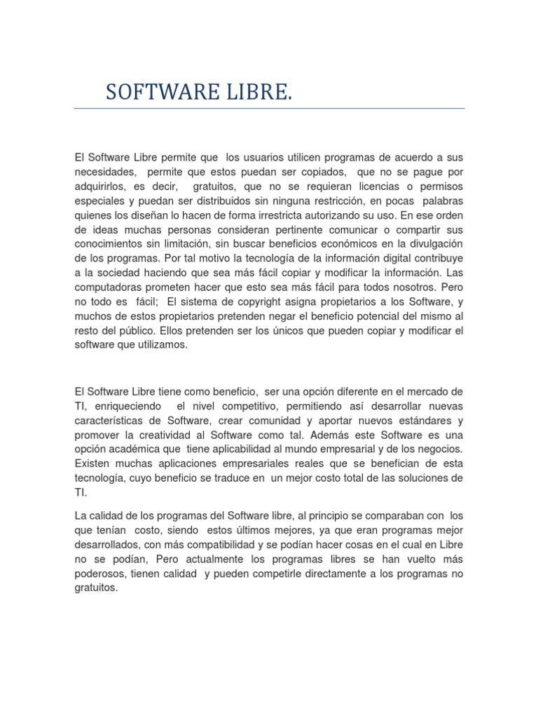 Ensayo Sobre Software Libre | PDF | Software libre | Software
