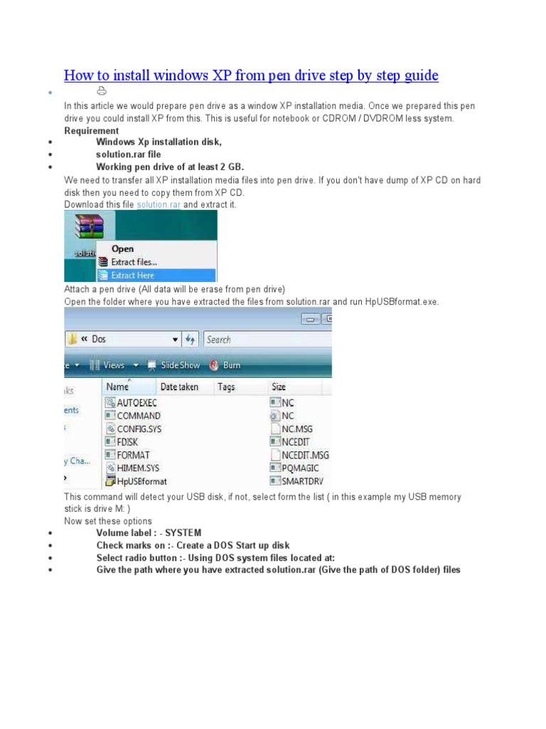 How To Install Windows XP From Pen Drive Step by Step Guide | PDF | Usb Flash Drive | Booting