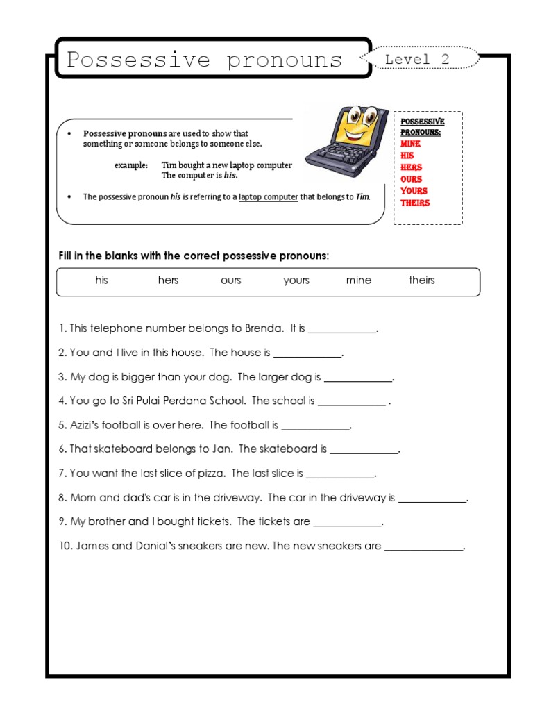 Grade 2 Possessive Pronouns Worksheet | PDF