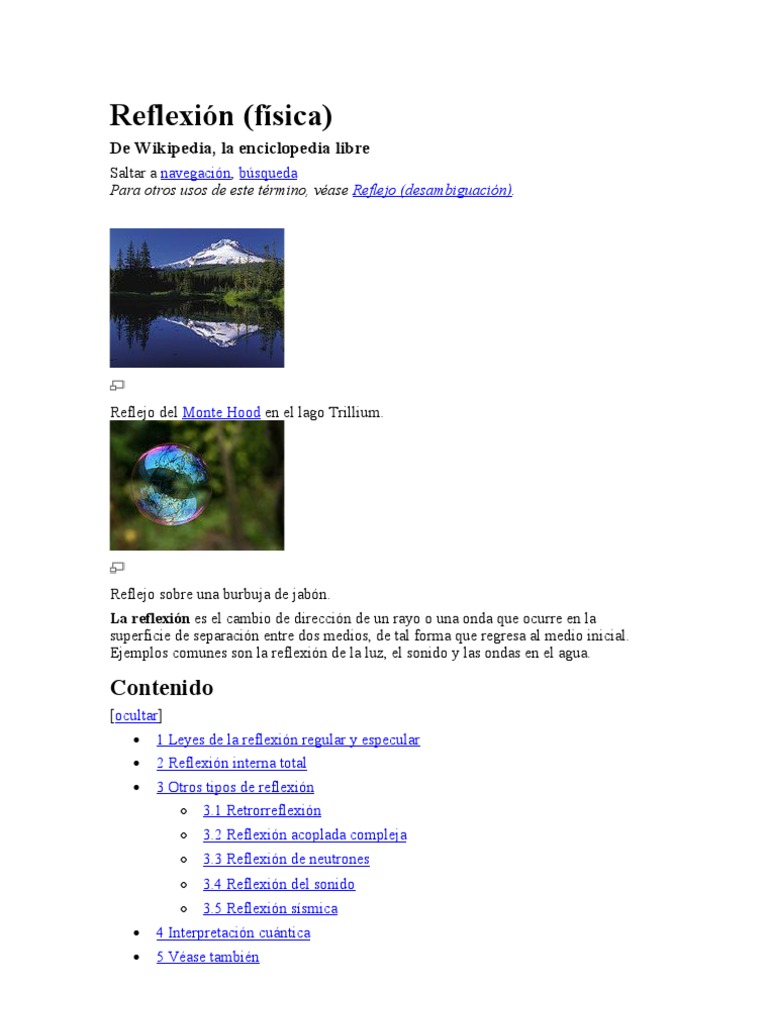 Reflexión | PDF | Reflexión (Física) | Science
