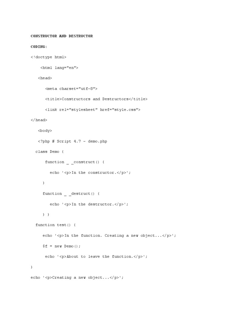 Constructor and Destructor Coding | PDF