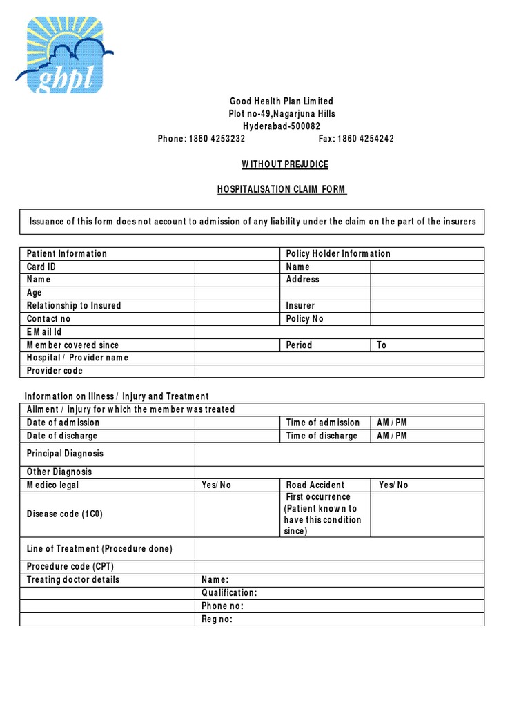 New GHPL Claim Form - PDF | Patient | Insurance