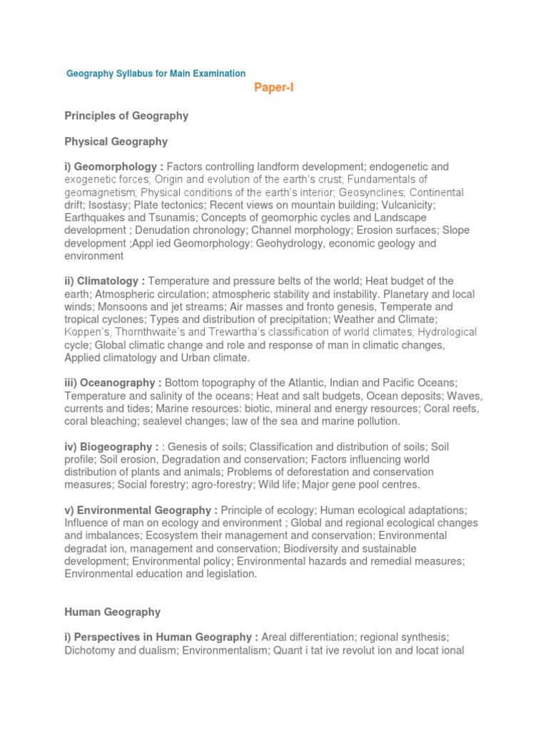 Geography Exam Syllabus Overview | PDF | Politics | Science & Mathematics