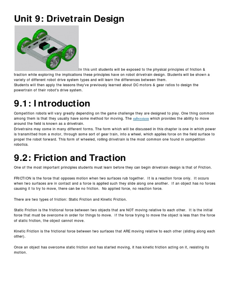Robot Drivetrain Design Principles | PDF | Friction | Force