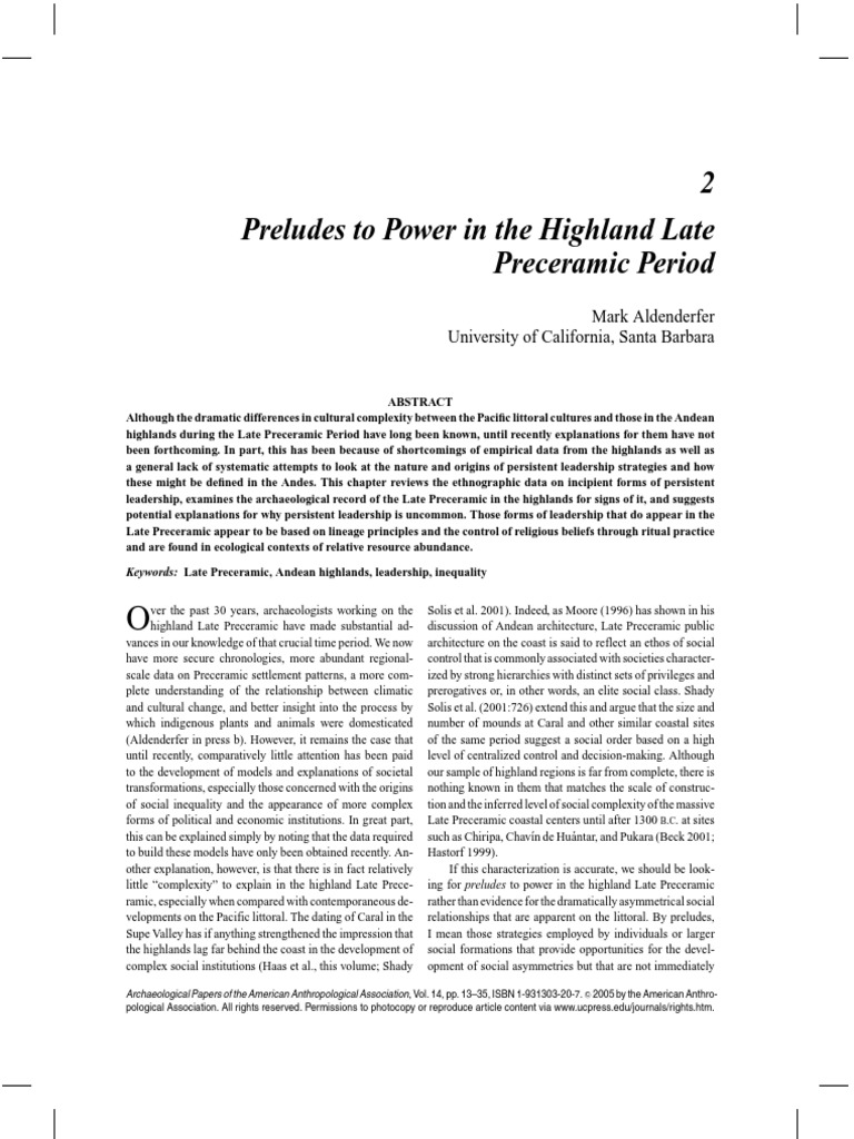 Leadership in Highland Late Preceramic | PDF | Leadership | Social ...